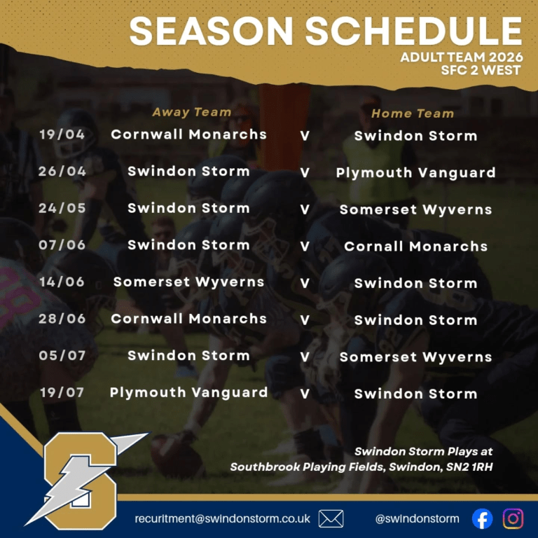 Swindon Storm American Football Team Announces 2026 Season Schedule ...
